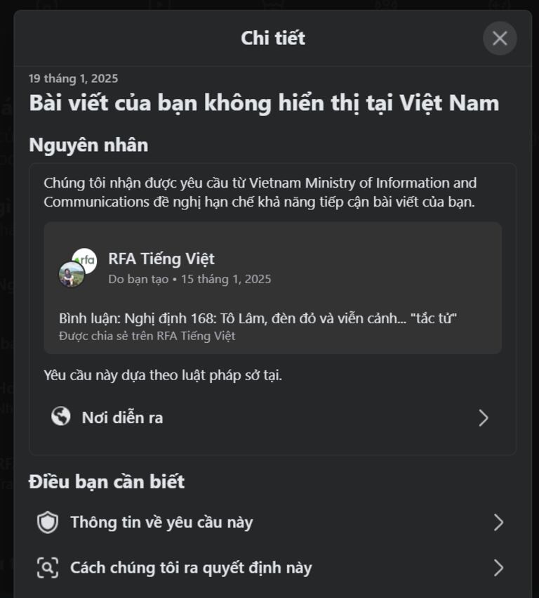 Nội dung trên trang Facebook của RFA đột ngột biến mất không rõ nguyên nhân – Tiếng Việt